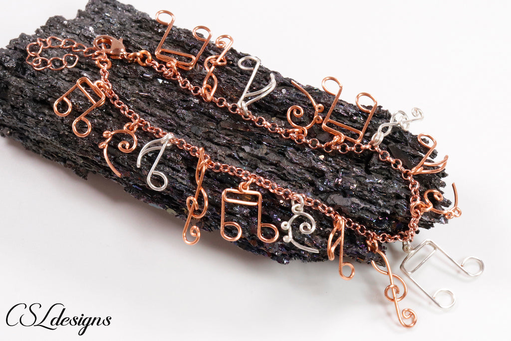 Music notes charm wirework bracelet ⎮ Copper and silver – CSLdesigns shop